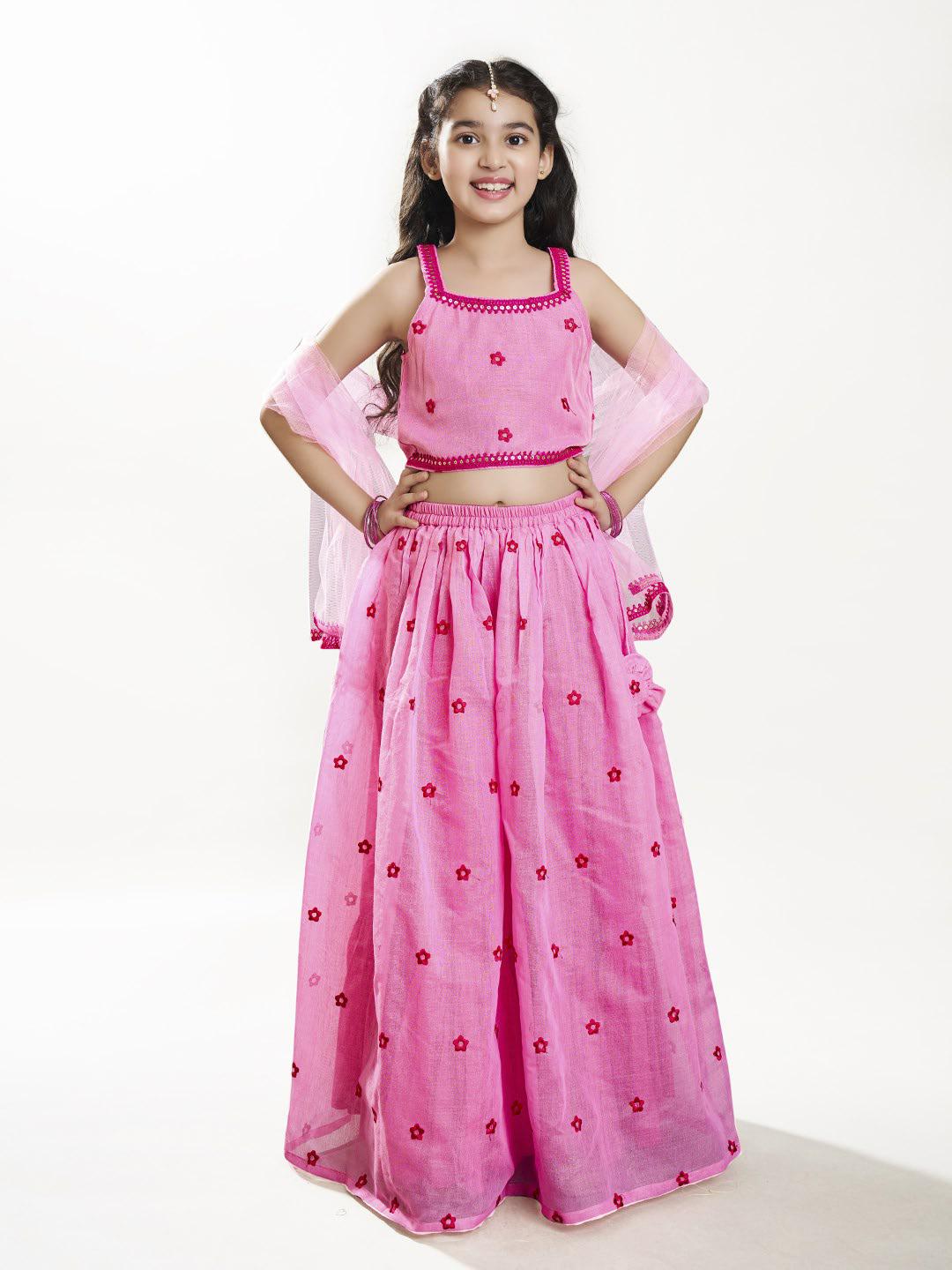 Bitiya by Bhama Girls Pink with Embroidered Ready to Wear Lehenga & Ch