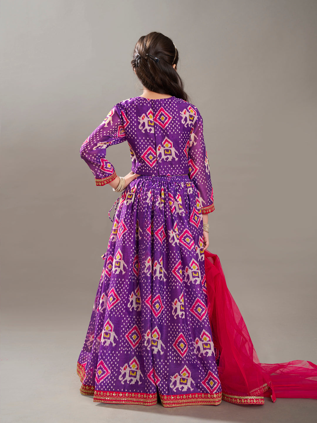 Bitiya by Bhama Girls Purple & Pink Pattan Digital Print Ready to Wear