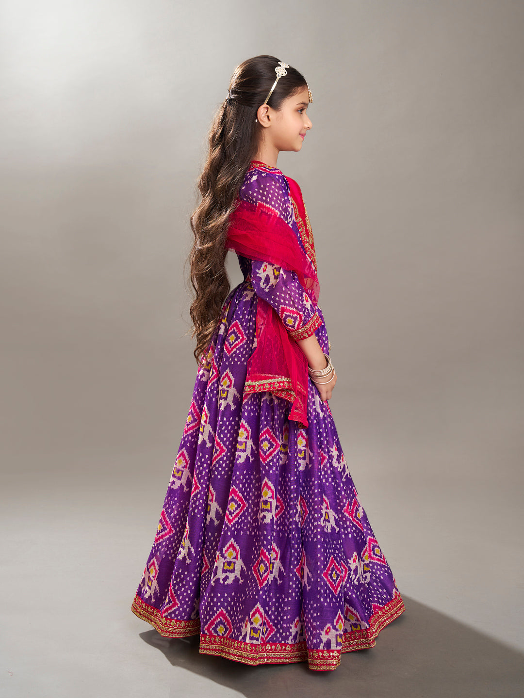 Bitiya by Bhama Girls Purple & Pink Pattan Digital Print Ready to Wear