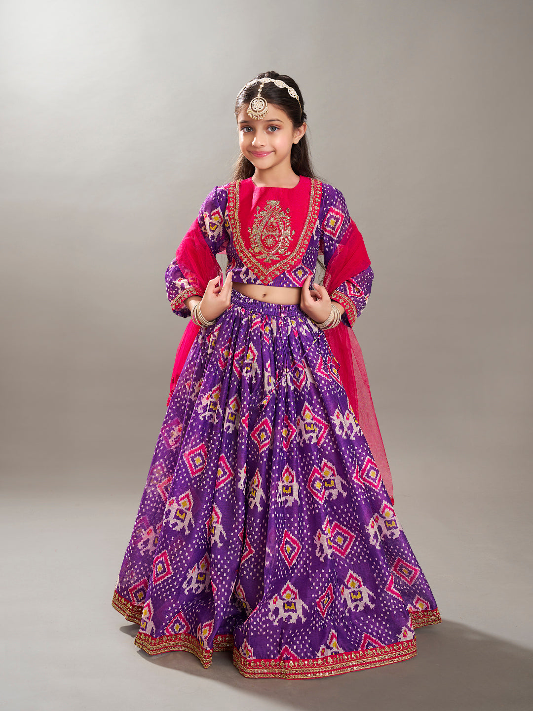 Bitiya by Bhama Girls Purple & Pink Pattan Digital Print Ready to Wear