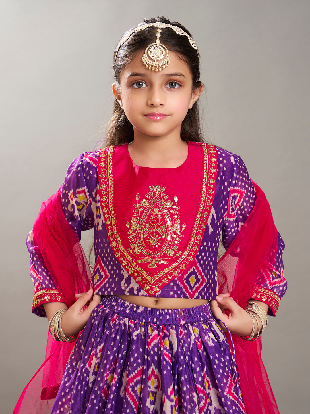 Bitiya by Bhama Girls Purple & Pink Pattan Digital Print Ready to Wear