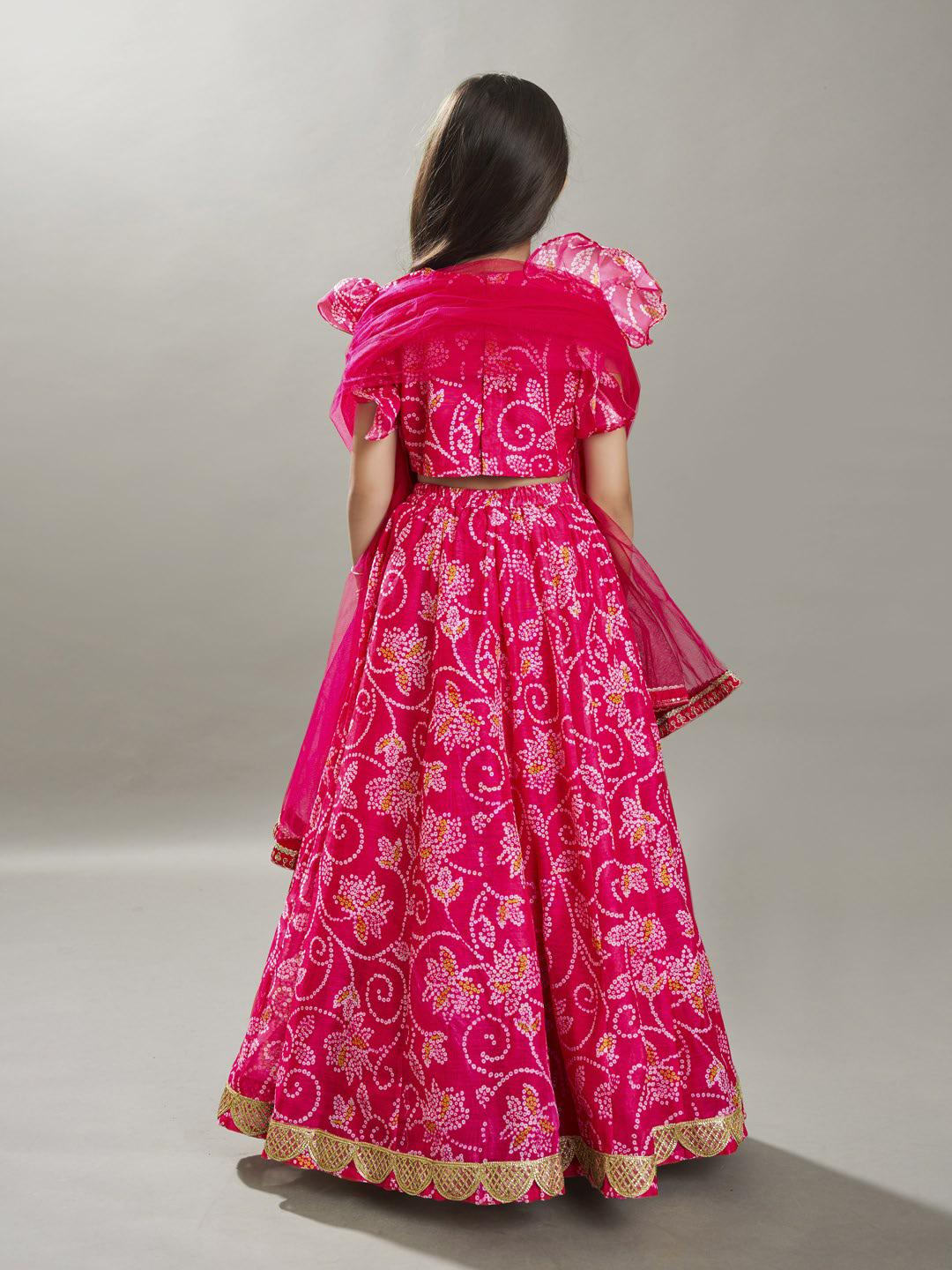 Bitiya by Bhama Girls Pink & White Bandhej Digital Print Ready to Wear